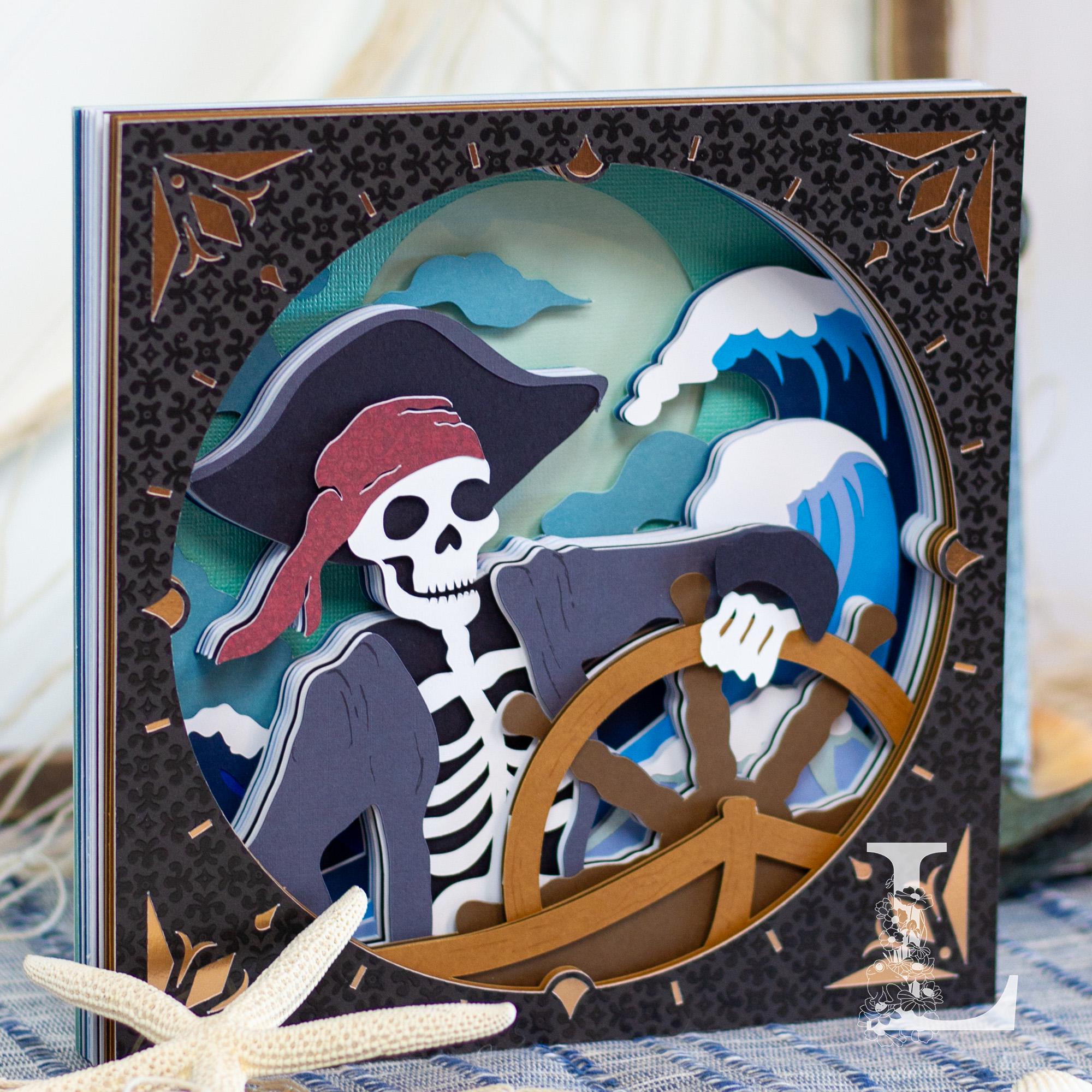 Skeleton Pirate Shadow Box Cut File - Pirate Lightbox Scene - Layered ...