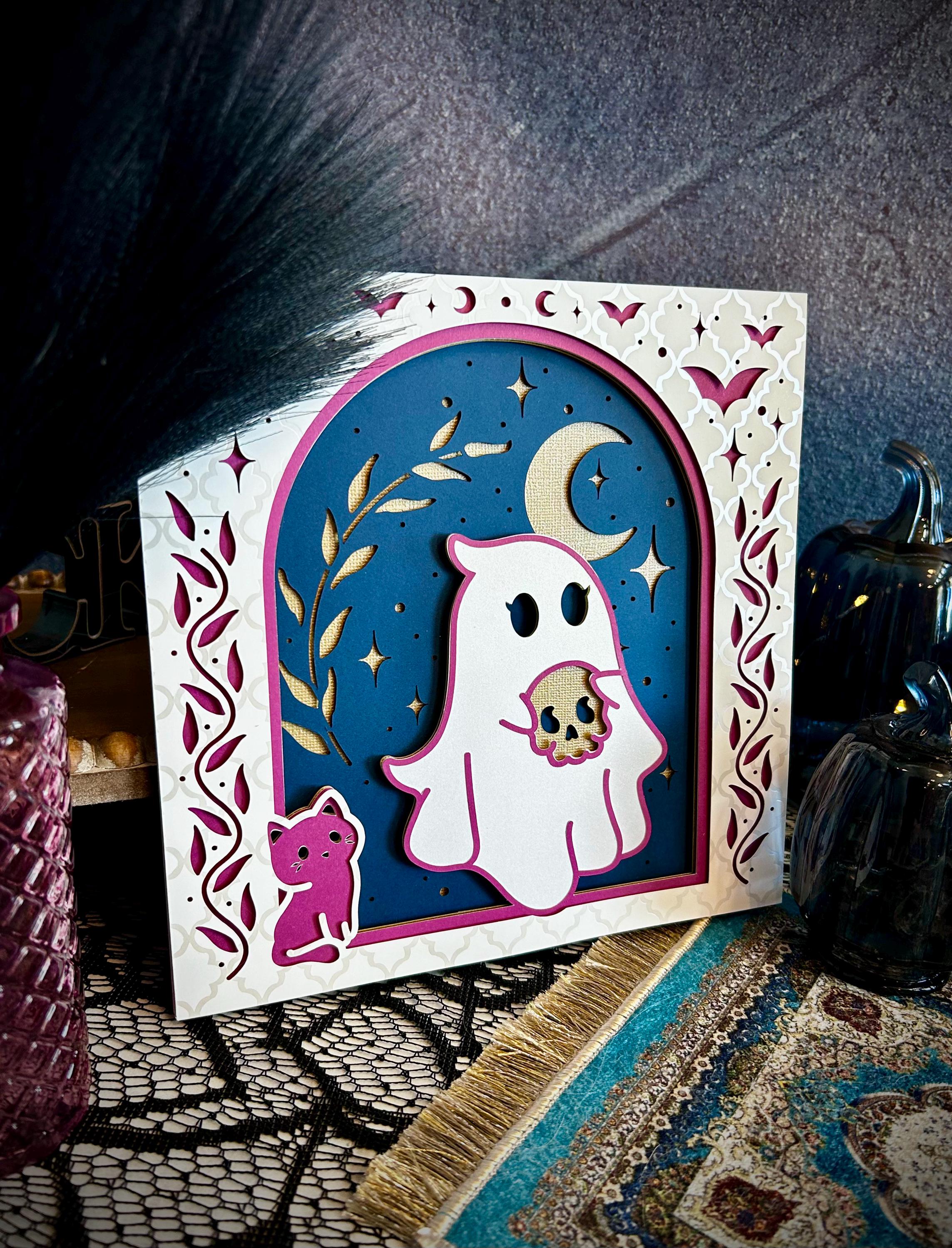 Cute Ghost Shadow Box Cut File - Halloween Lightbox Scene - Layered ...