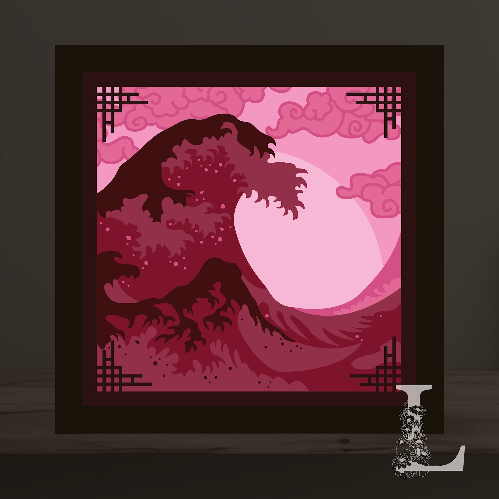 Ocean Waves Shadow Box Cut File - Japanese Lightbox Scene - Layered ...