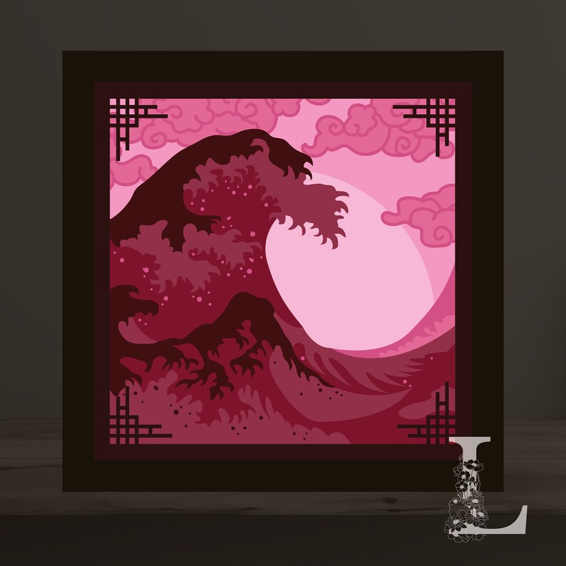 Ocean Waves Shadow Box Cut File - Japanese Lightbox Scene - Layered ...
