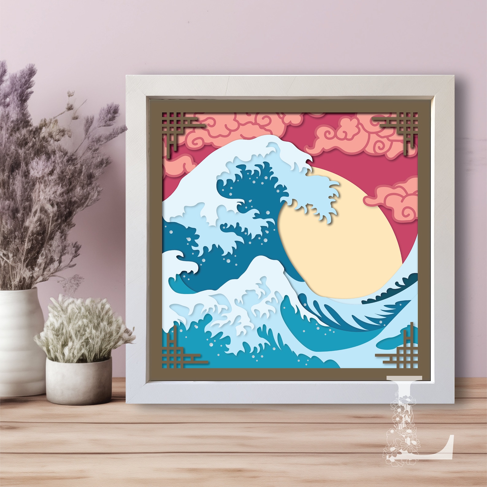 Ocean Waves Shadow Box Cut File - Japanese Lightbox Scene - Layered ...