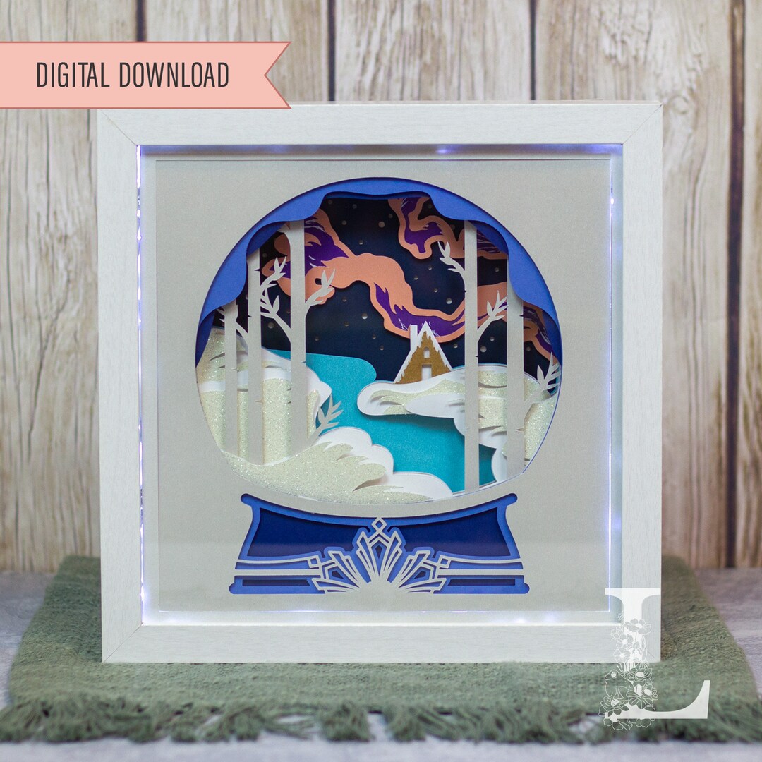 Winter Snow Globe Shadow Box Cut File - Christmas Lightbox Scene ...