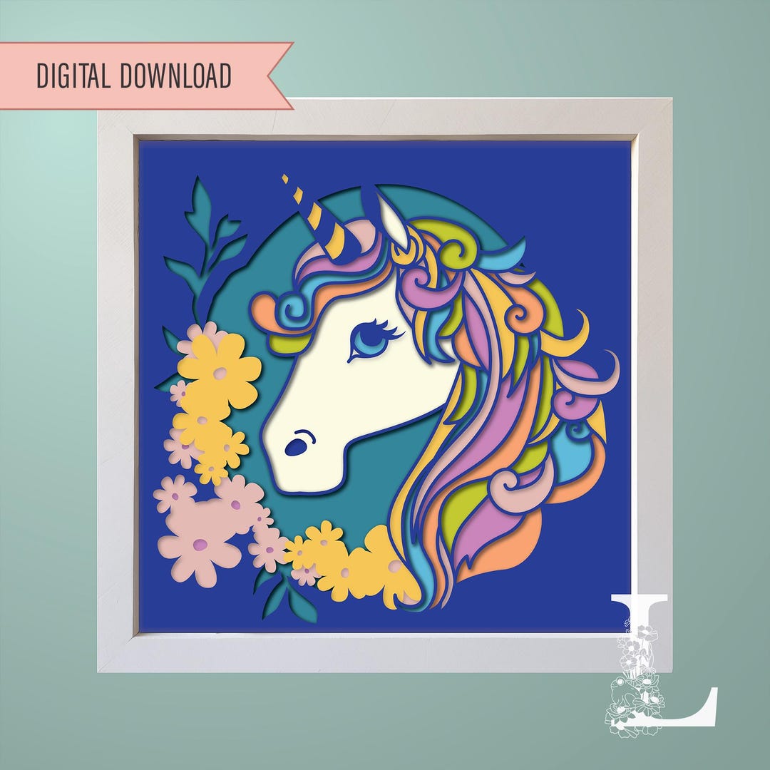 Unicorn Shadow Box Cut File - Unicorn Lightbox Scene - Layered ...