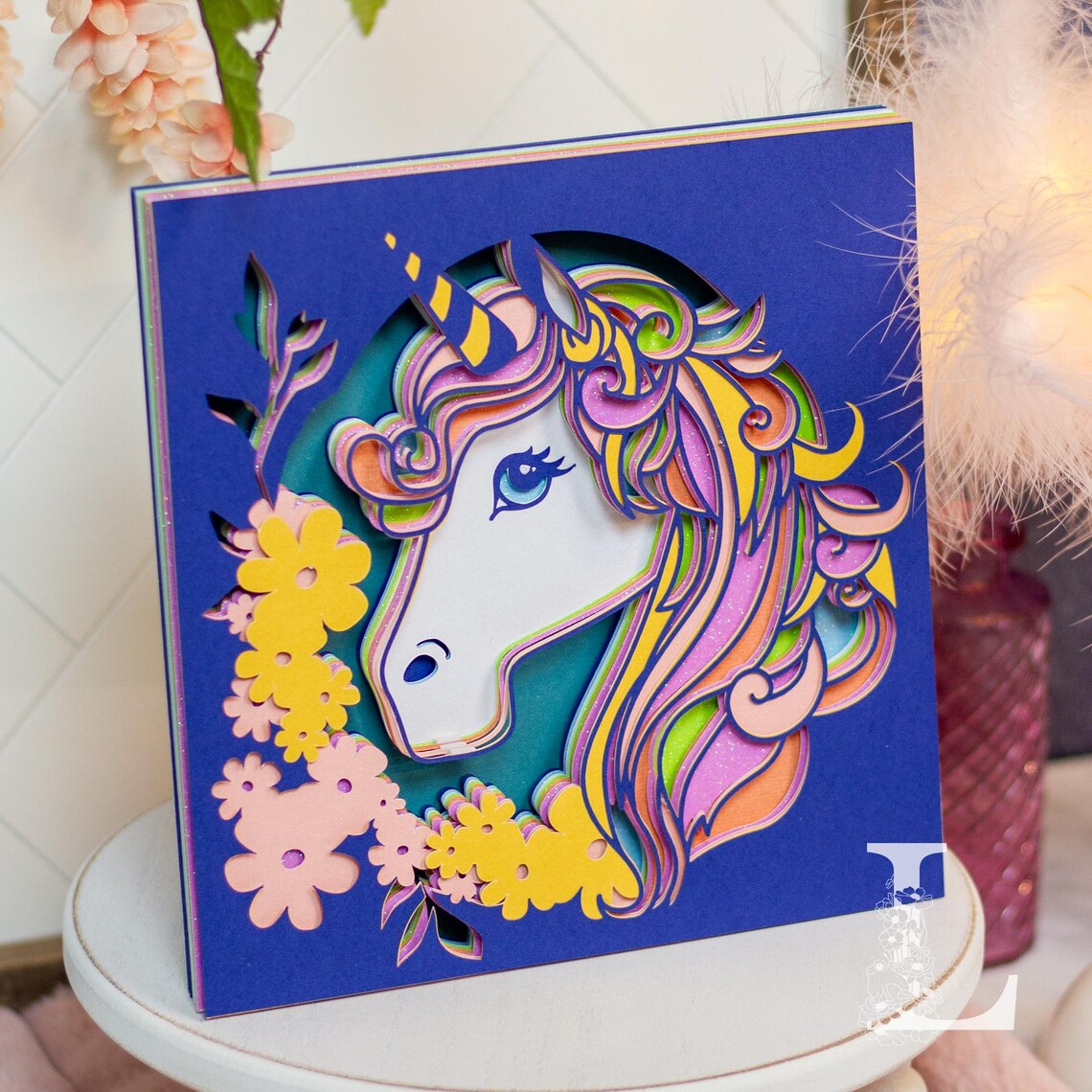 Unicorn Shadow Box Cut File - Unicorn Lightbox Scene - Layered ...