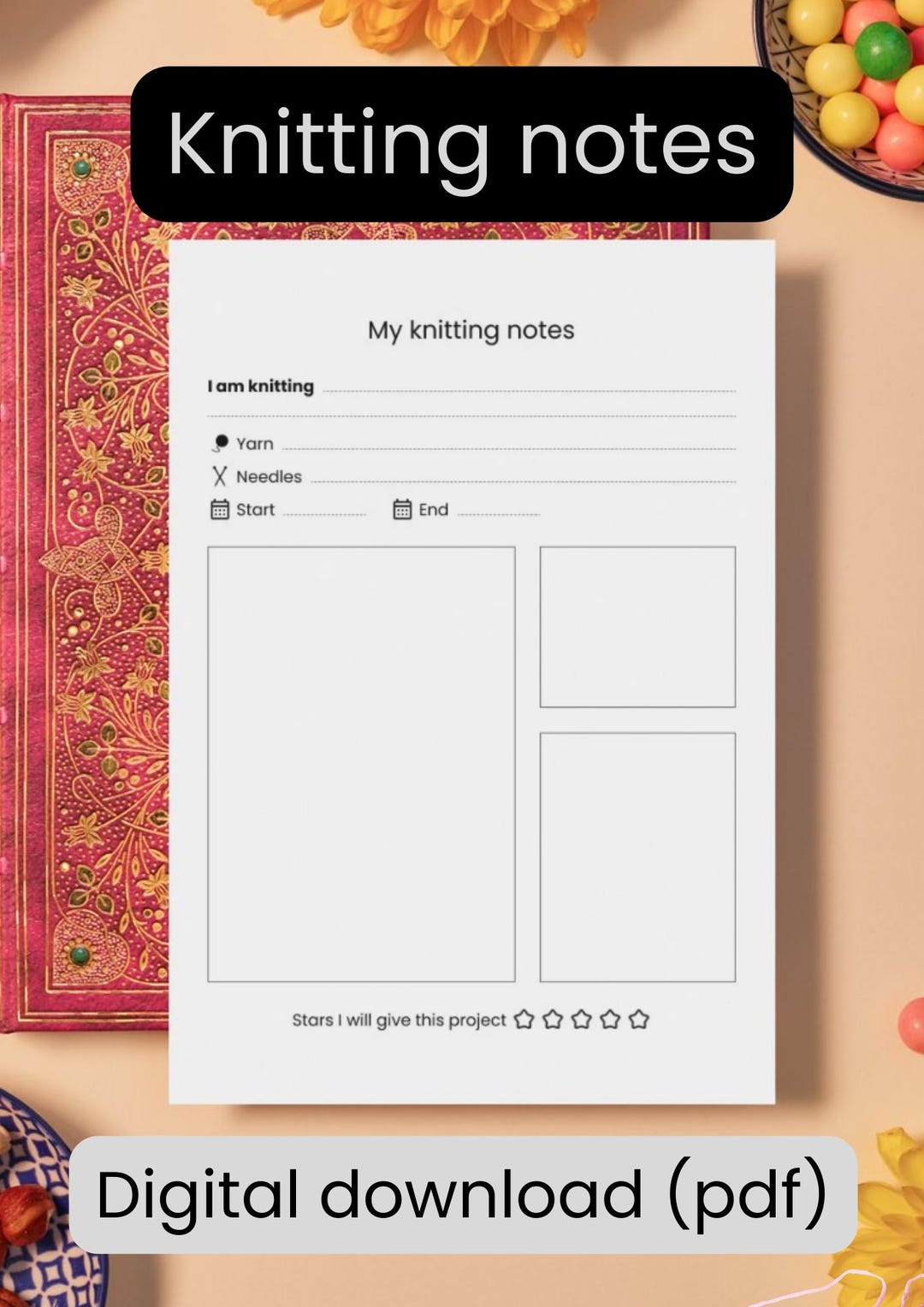 My Knitting Notes *knit and Note* Knitting Journal (digital Download ...