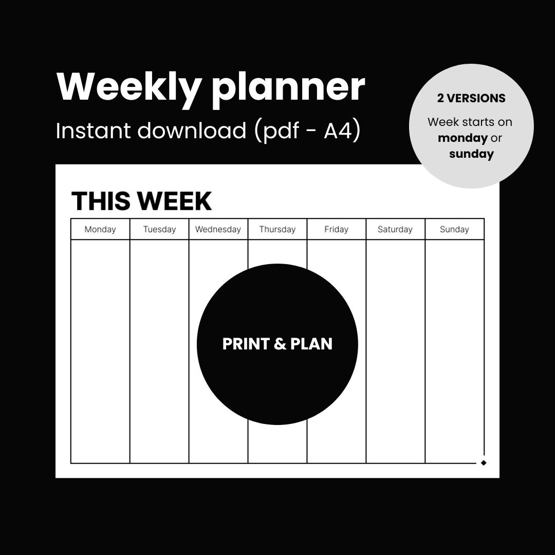 Plan Your Weeks With This Plain Printable Weekly Planner: instant ...