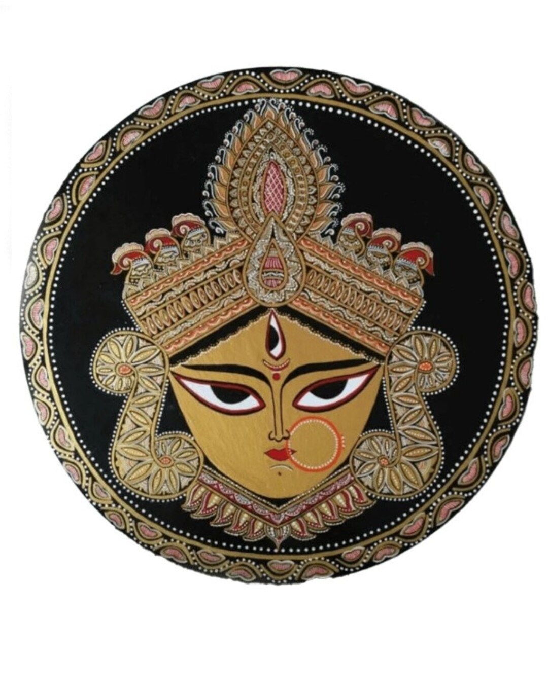 Three Eye Portrayal of Maa Durga: Tikuli Round Art by Aarti - Etsy