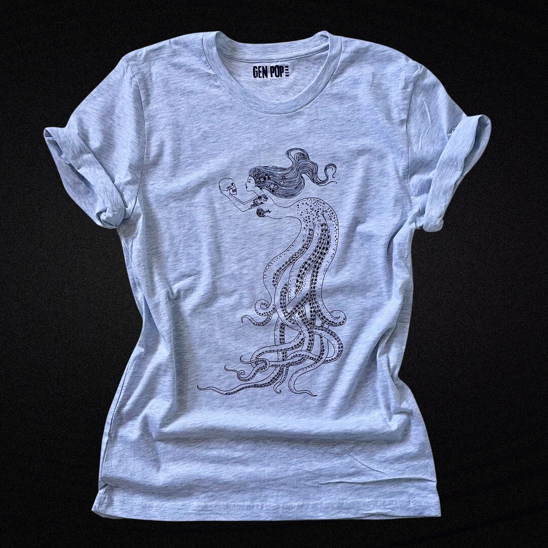 MERMAID Oversized SCREEN Print TATTOO Skull Unisex Luxe Super Soft ...
