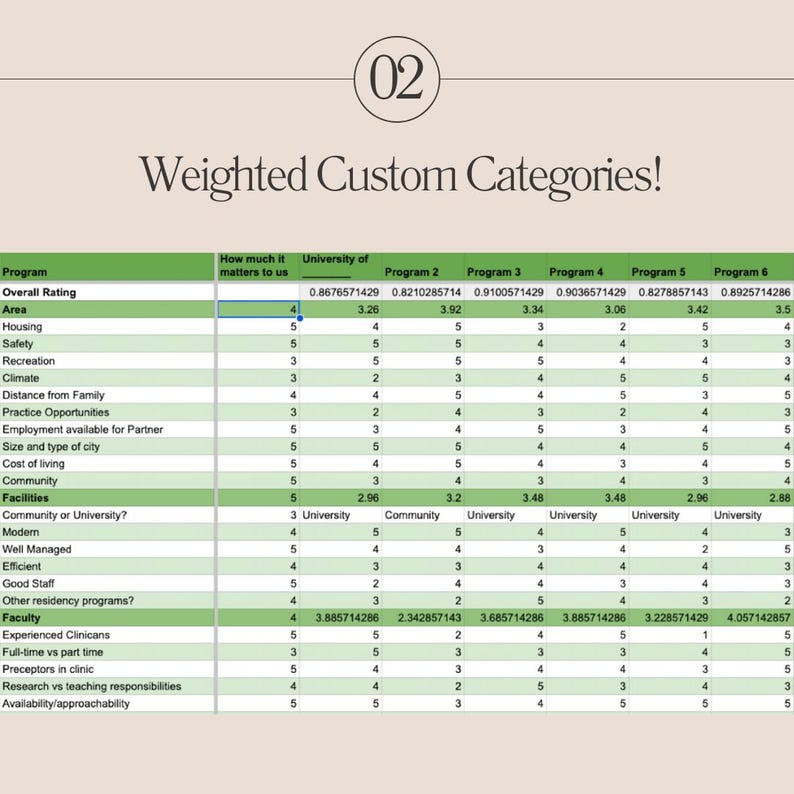 Ultimate Residency Program Ranking Spreadsheet - Etsy
