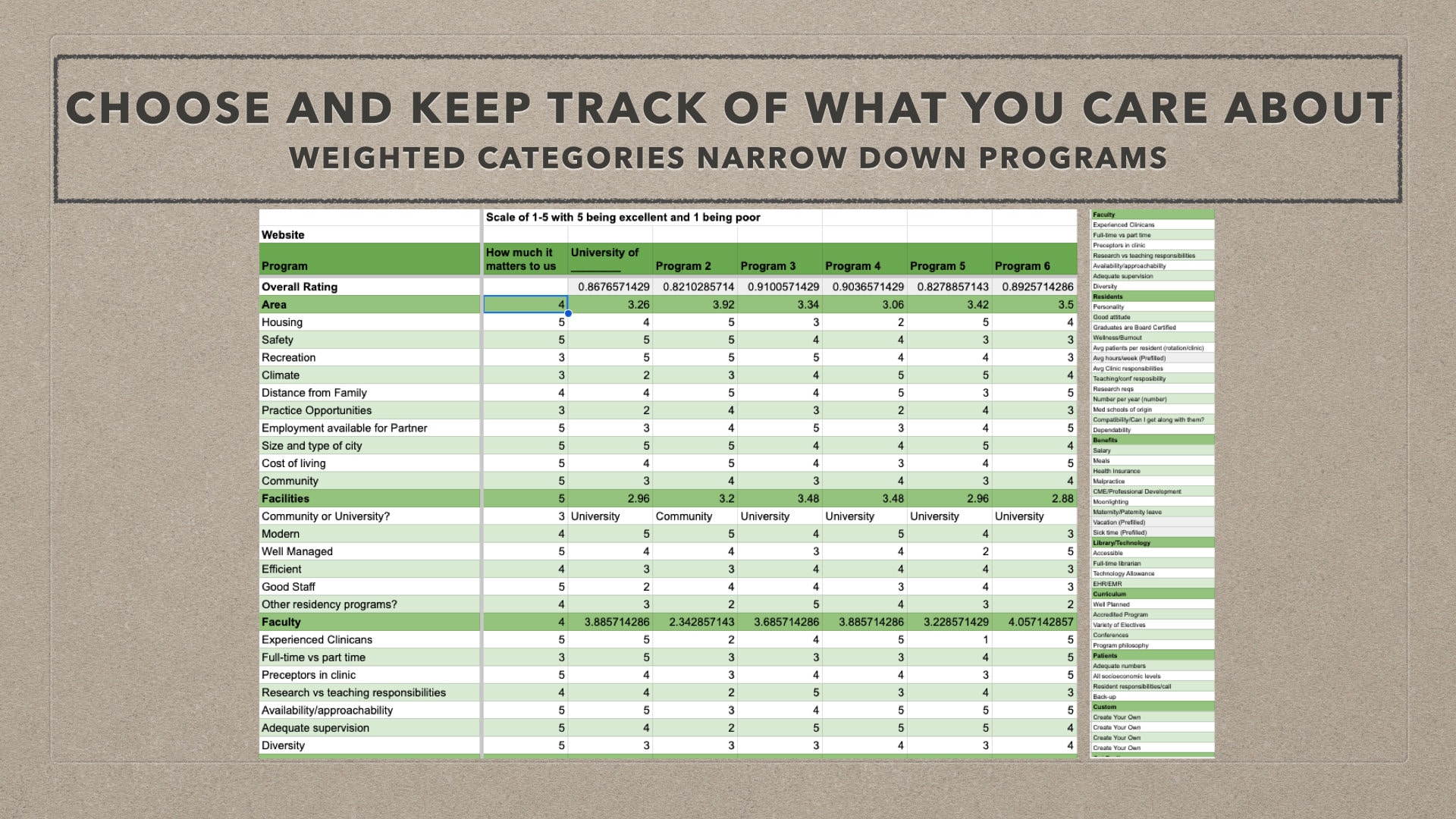 Ultimate Residency Program Ranking Spreadsheet - Etsy