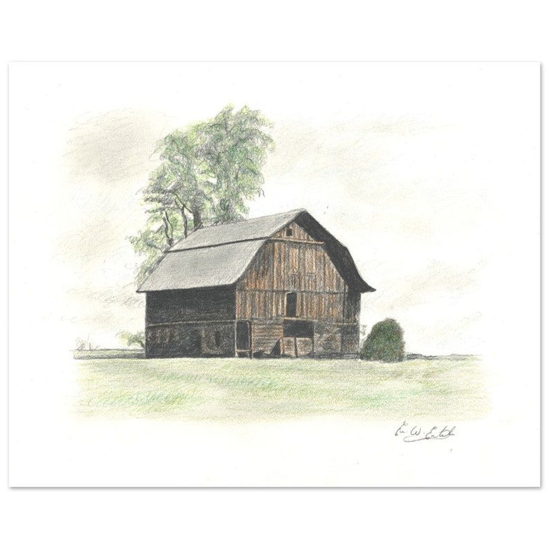 Brown Barn | Scenery | Old Country | Art | Hand Drawn Portrait - Etsy