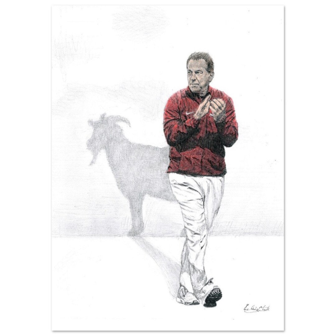 Nick Saban 1 G.O.A.T Alabama Football Football Art Hand Drawn Portrait ...
