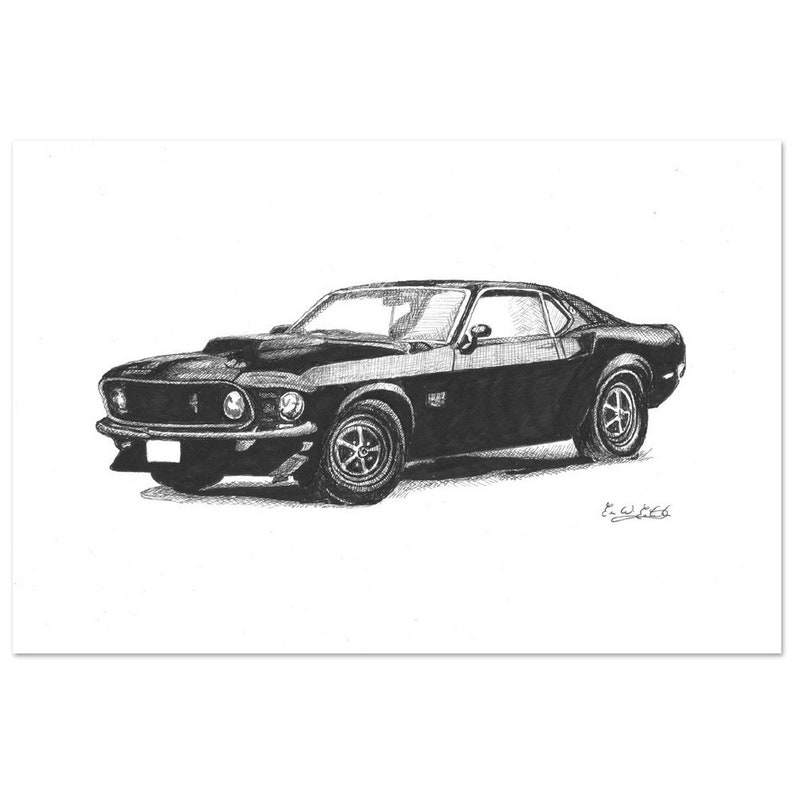1969 Ford Mustang 429 Boss | Muscle Cars | Art | Hand Drawn Portrait - Etsy