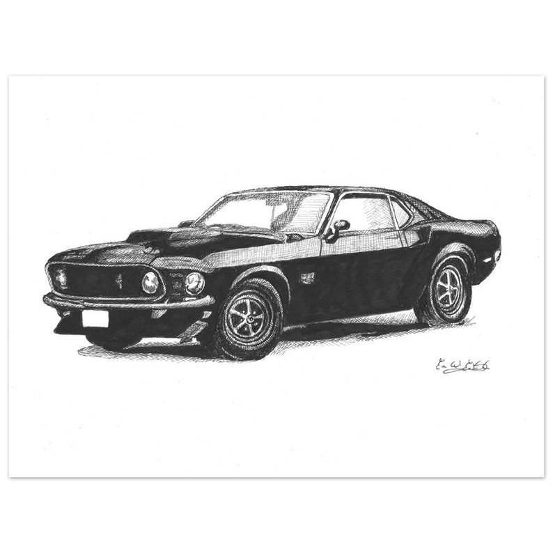 1969 Ford Mustang 429 Boss | Muscle Cars | Art | Hand Drawn Portrait - Etsy
