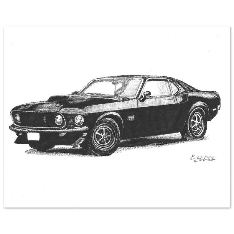 1969 Ford Mustang 429 Boss | Muscle Cars | Art | Hand Drawn Portrait - Etsy