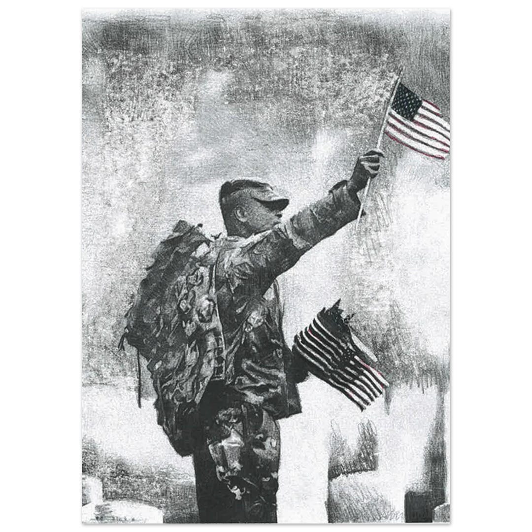 Fallen Soldier | American Flag | USA | Patriot | Hand Drawn Portrait ...