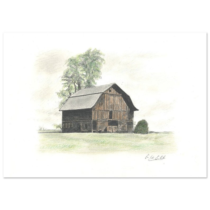 Brown Barn | Scenery | Old Country | Art | Hand Drawn Portrait - Etsy