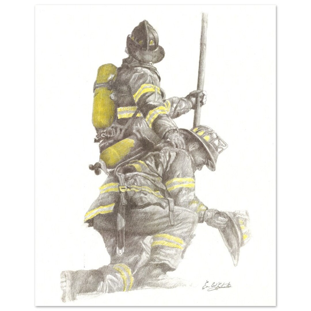 Fallen Fire Fighter | Patriotic | First Responder | Art | Hand Drawn ...