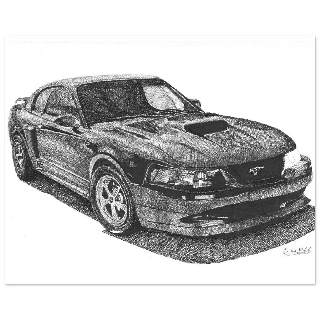2003 New Edge Ford Mustang | Muscle Cars | Art | Hand Drawn Portrait - Etsy