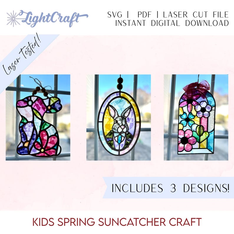 Kids Faux Stained Glass Bunny Craft SVG PDF | Laser Cut & Printable ...