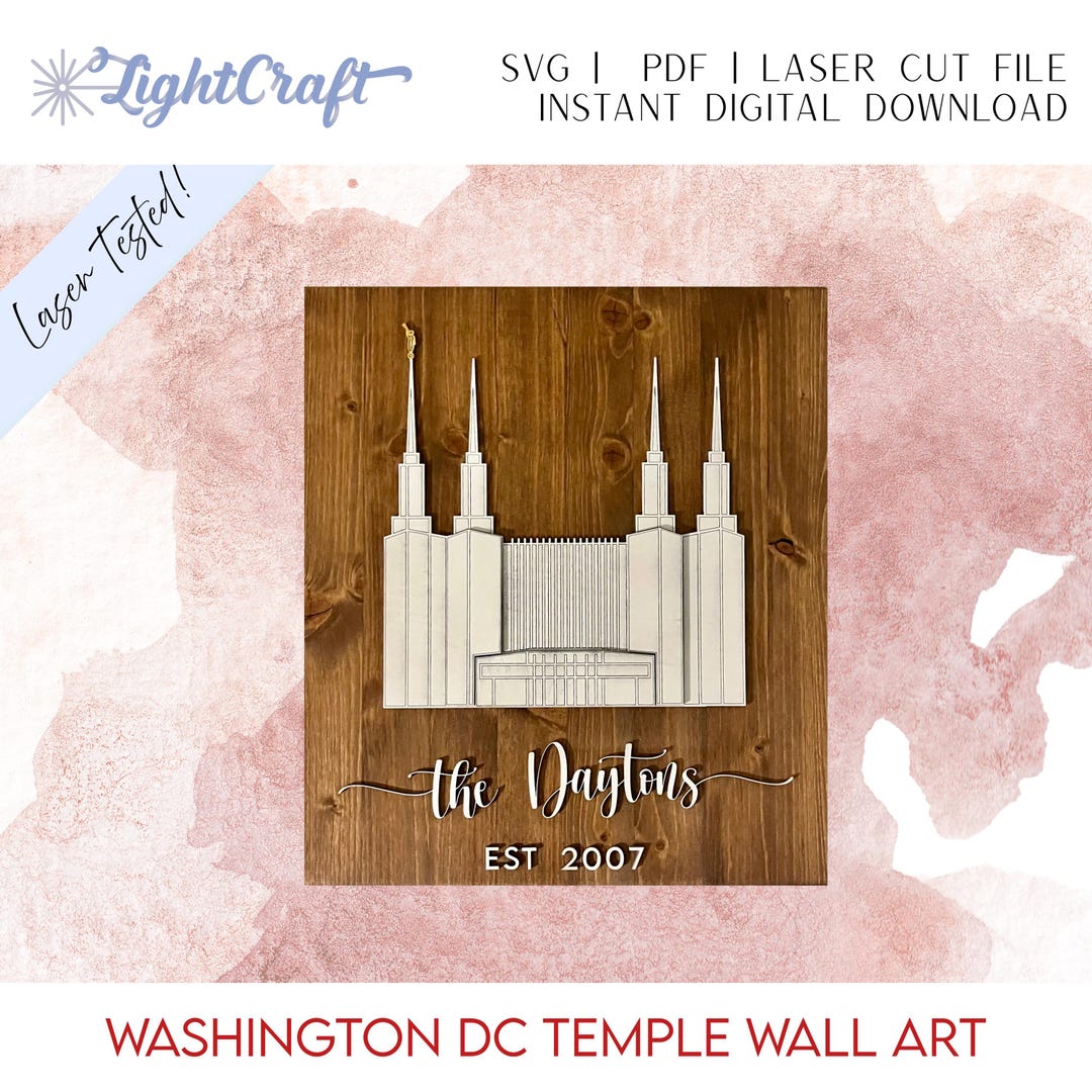 Washington DC Temple Wall Art, Personalized Family Name, Laser Cut (SVG ...