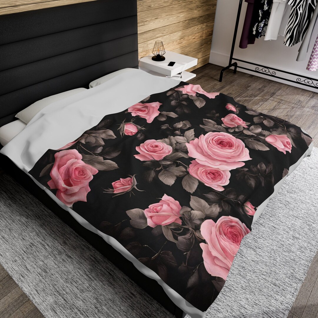 Rose Blanket, Pink Floral Blanket, Pink Rose Blanket, Gift Idea, Plush ...