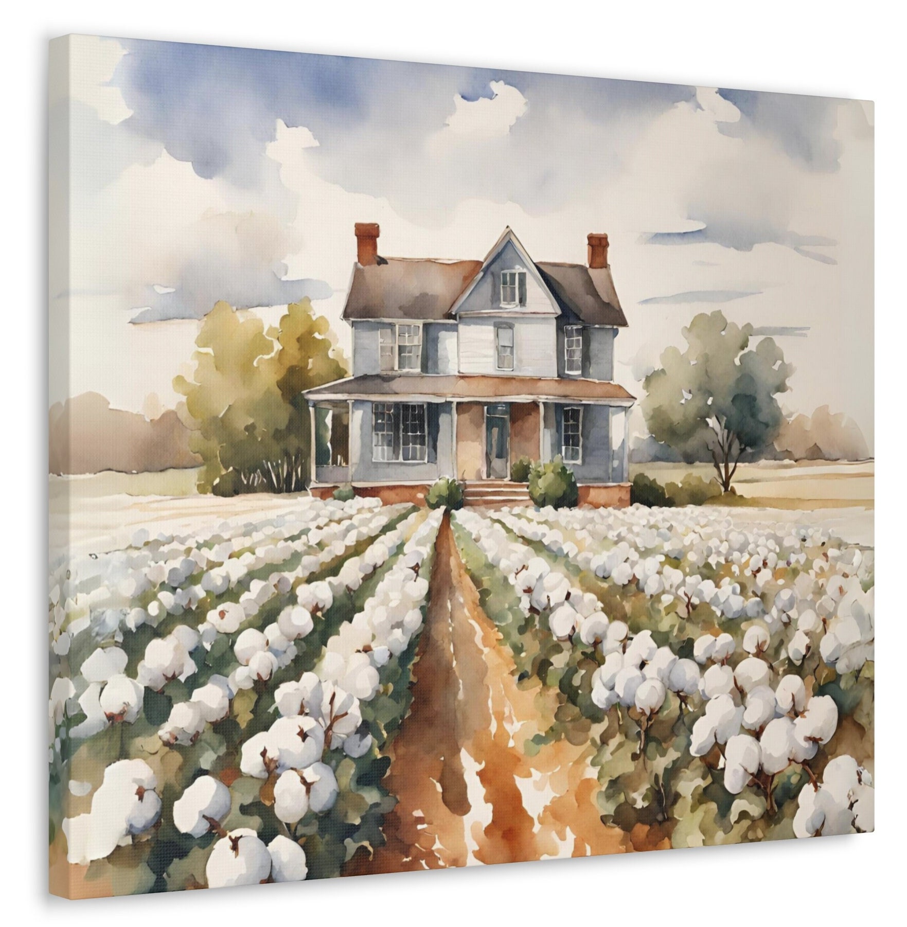 Southern Charm Rustic Farmhouse and Cotton Groves Watercolor, Southern ...