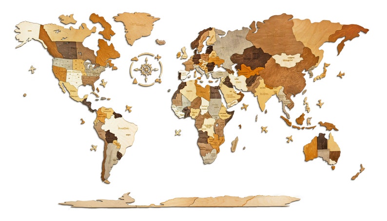 Educational 3D Birch Wood World Map Puzzle - Colorful, Interactive ...
