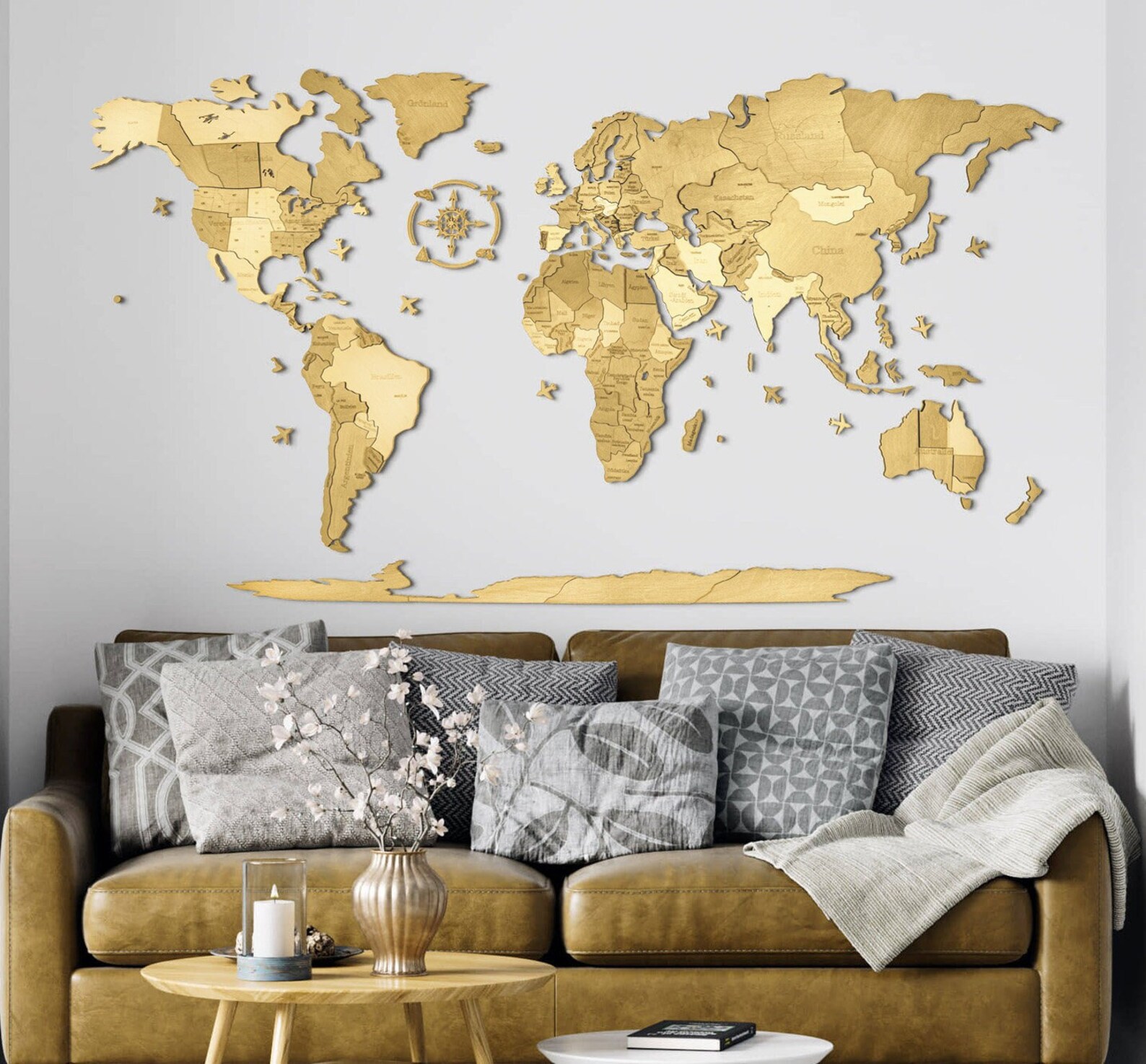 3D Puzzle World Map in Steel Color - Shades Od Gray - Traveler's DIY ...