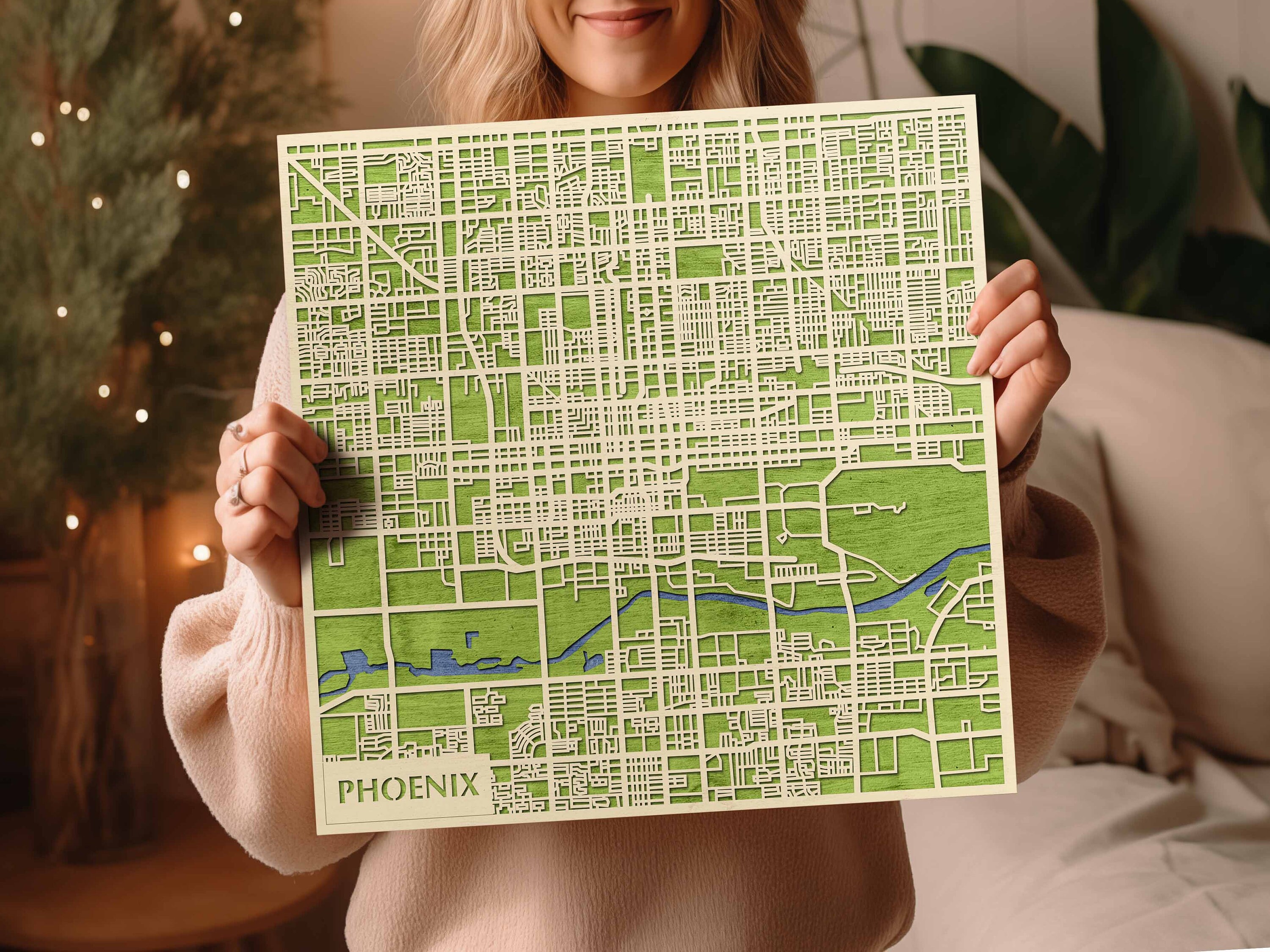 Handcrafted Phoenix Wooden Map Laser Engraved US Art Arizona 3D Wall ...