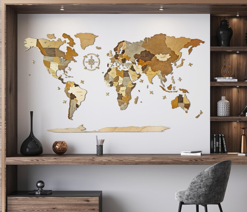 3D Puzzle World Map in Steel Color - Shades Od Gray - Traveler's DIY ...