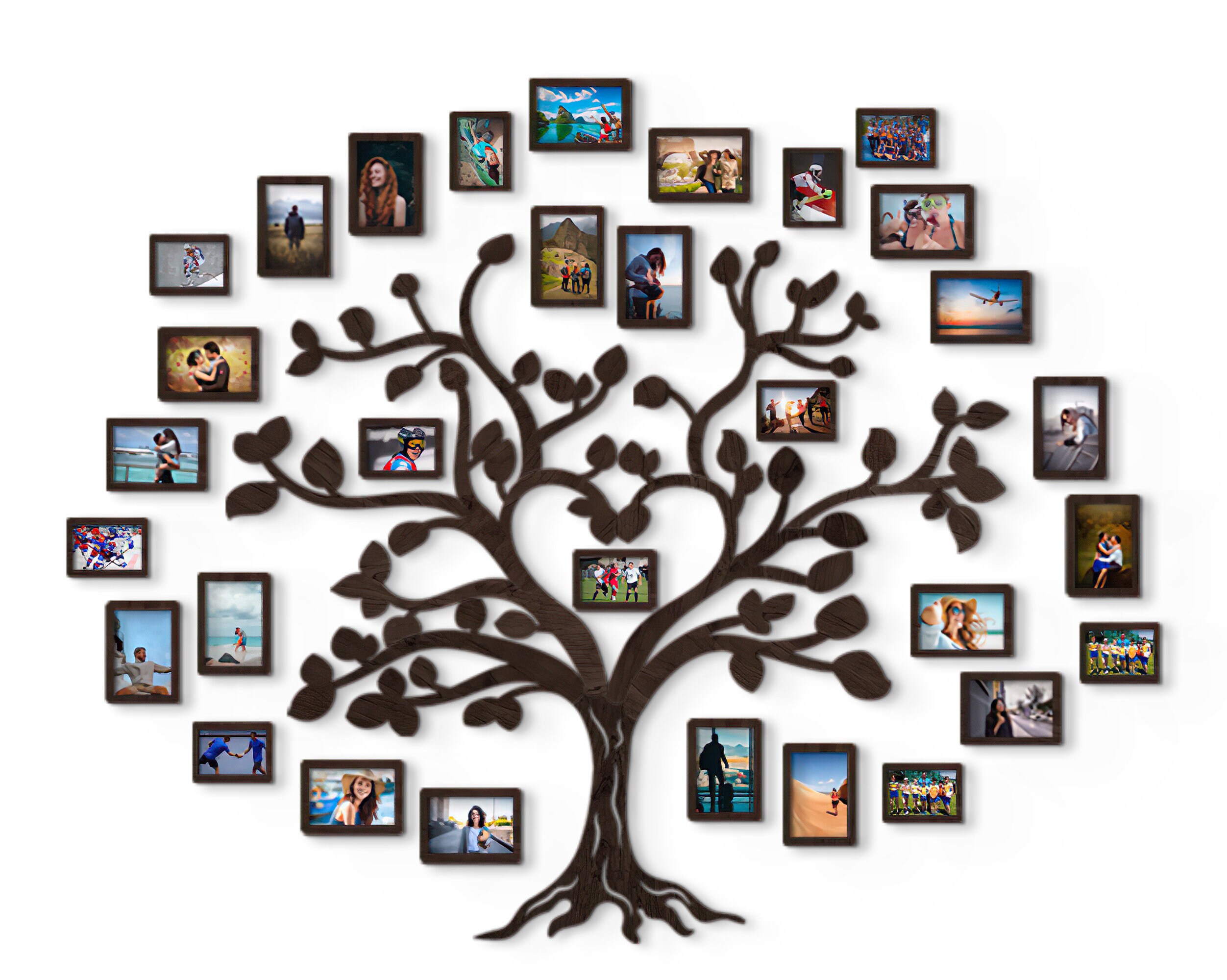 Wooden Family Tree With Photo Frames: Birch Plywood Wall Decor ...
