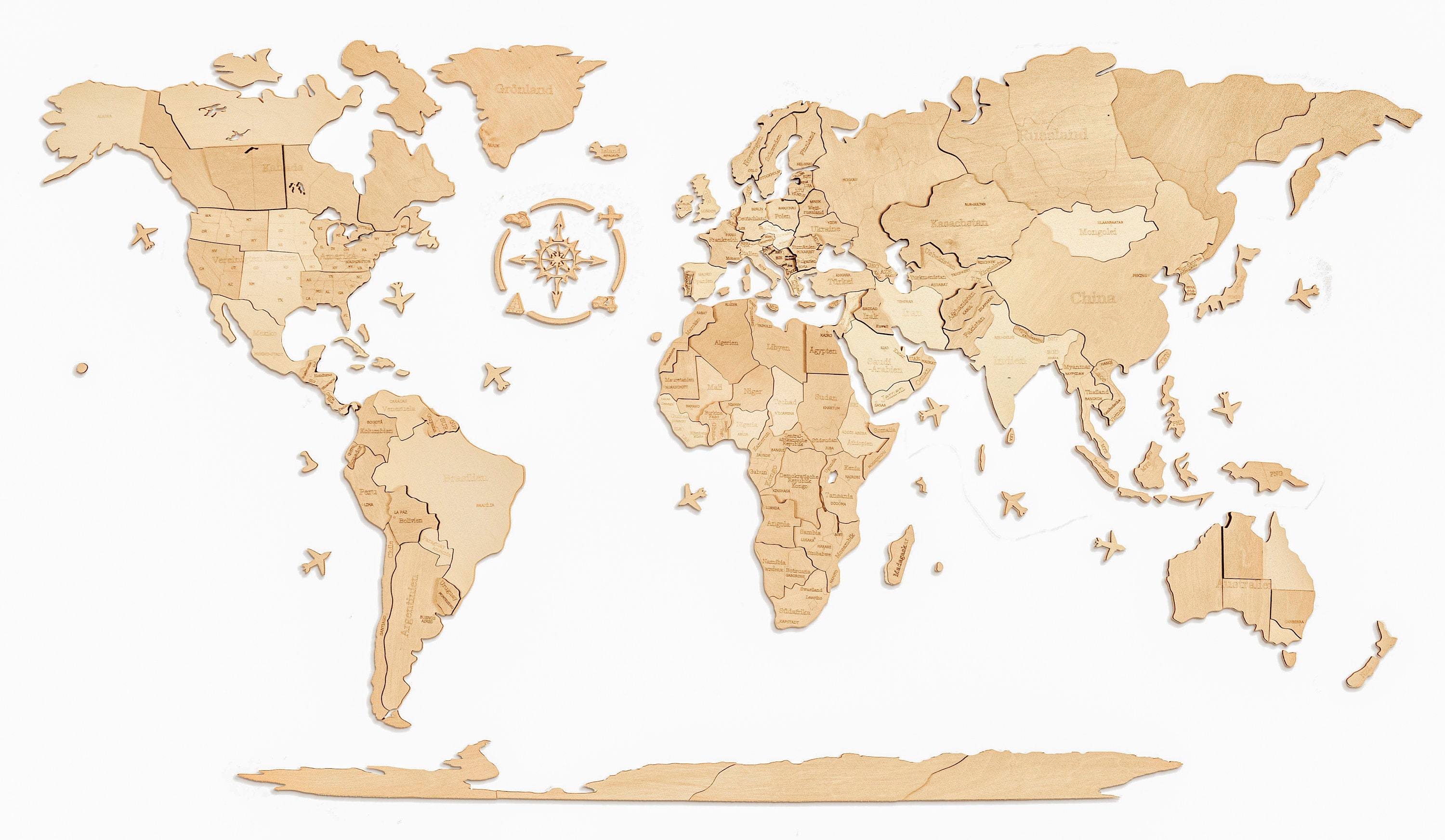 3D Puzzle World Map in Natural Birch DIY Unpainted Globe Kit for ...