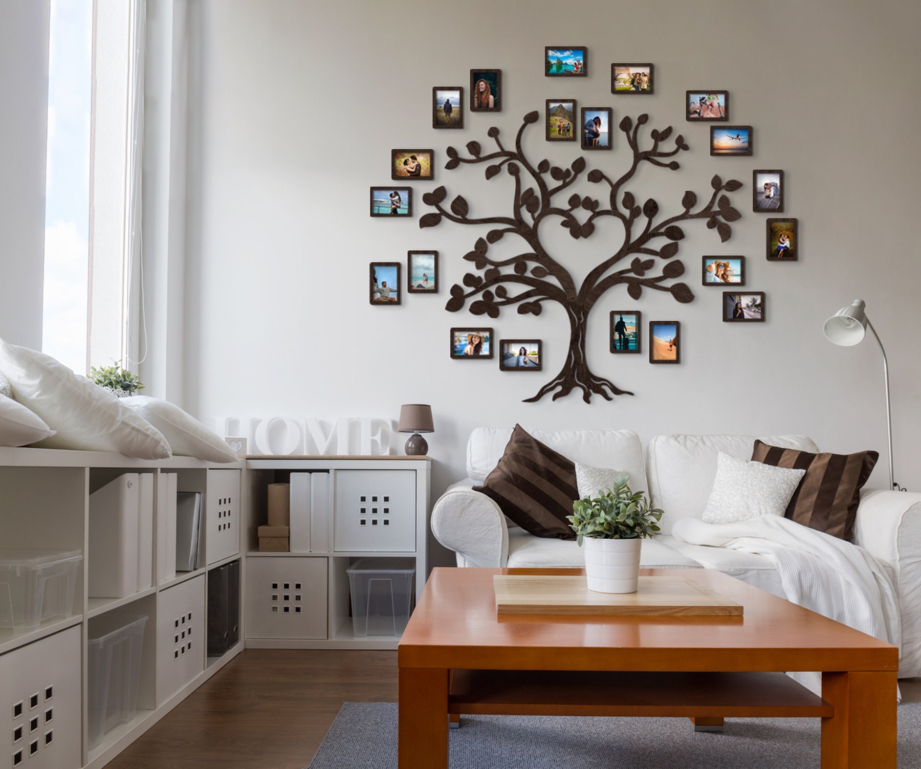 Wooden Family Tree With Photo Frames: Birch Plywood Wall Decor ...