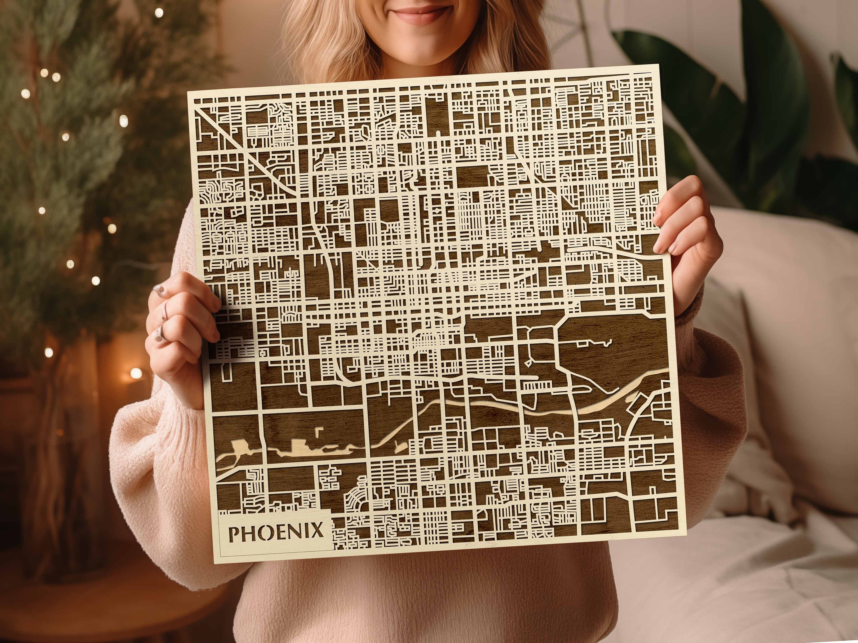 Handcrafted Phoenix Wooden Map Laser Engraved US Art Arizona 3D Wall ...