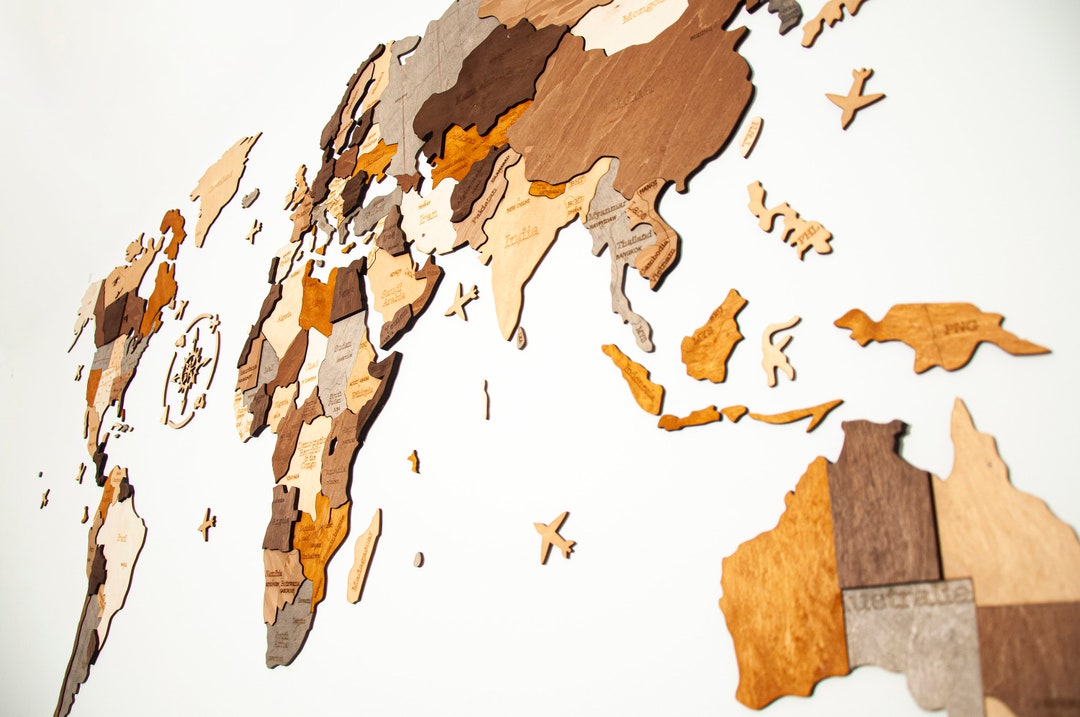 Educational 3D Birch Wood World Map Puzzle - Colorful, Interactive ...