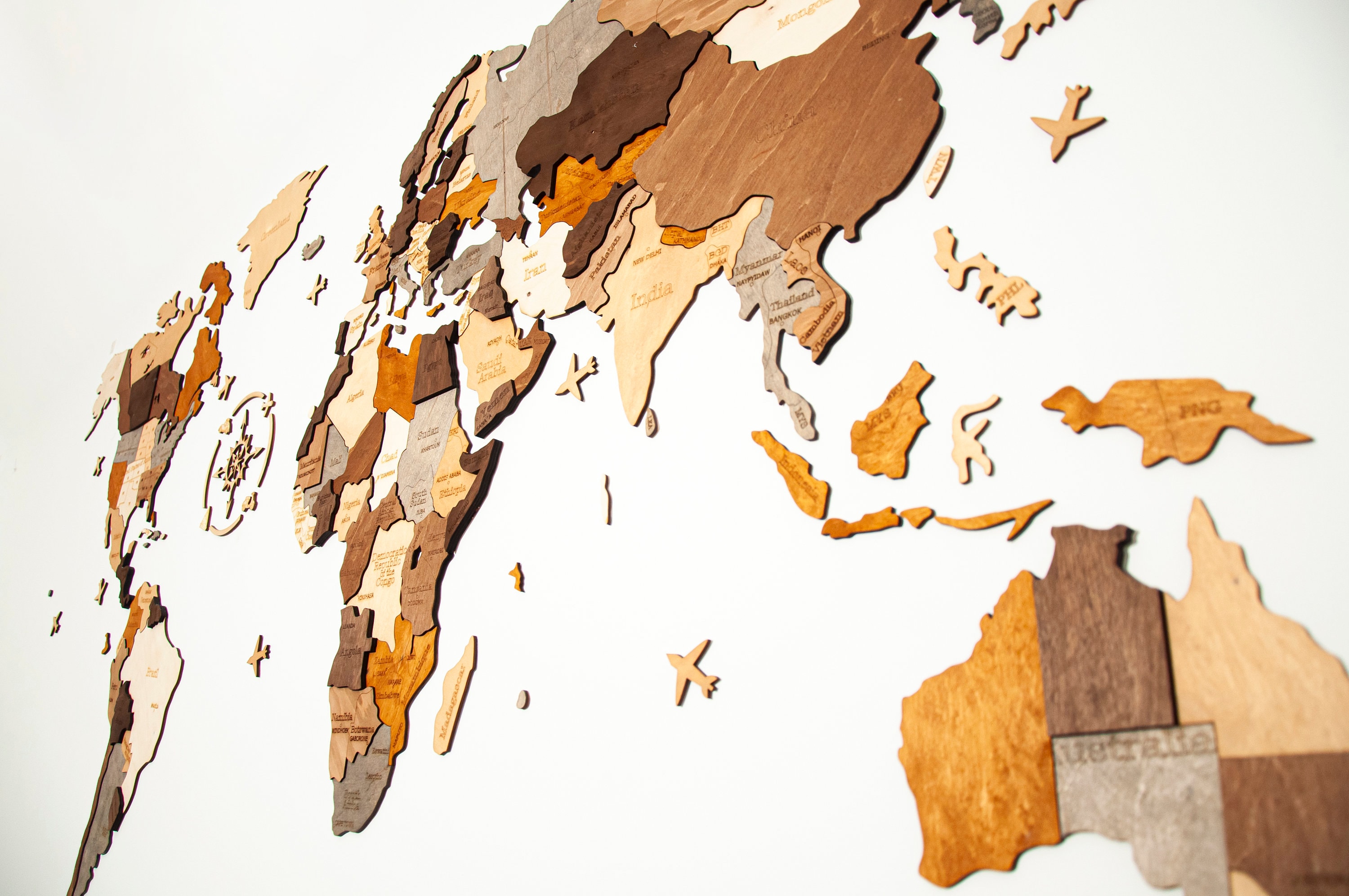 Educational 3D Birch Wood World Map Puzzle - Colorful, Interactive ...