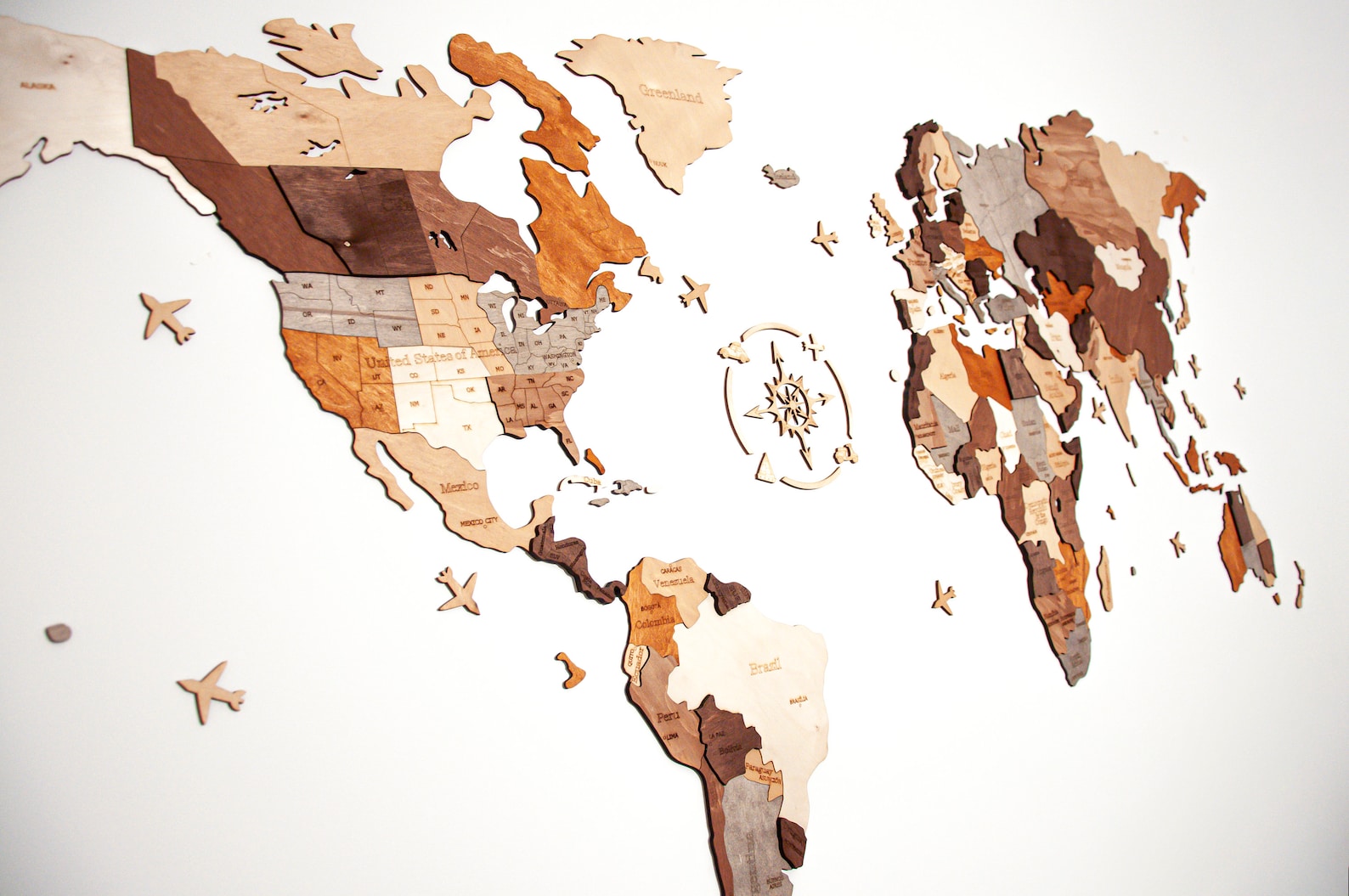 3D Puzzle World Map in Steel Color - Shades Od Gray - Traveler's DIY ...