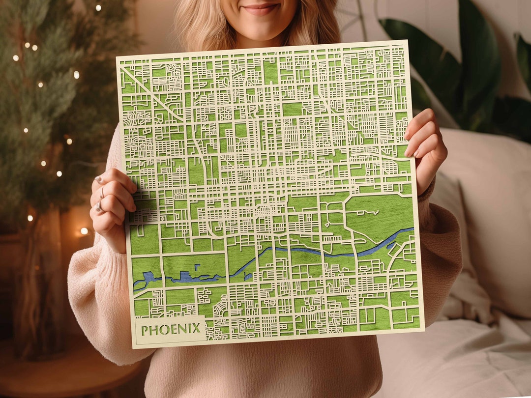 Handcrafted Phoenix Wooden Map - Laser Engraved US Art - Arizona 3D ...