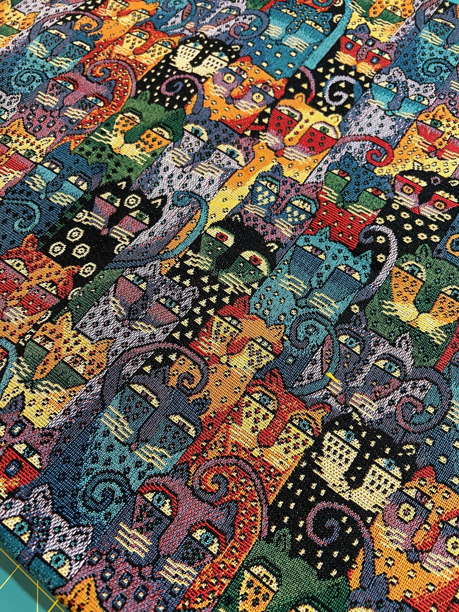 Laurel Burch Spotted Cats 2 Yard Piece Story Weavings Colorful Cat Tapestry Fabric Vintage MINT ...