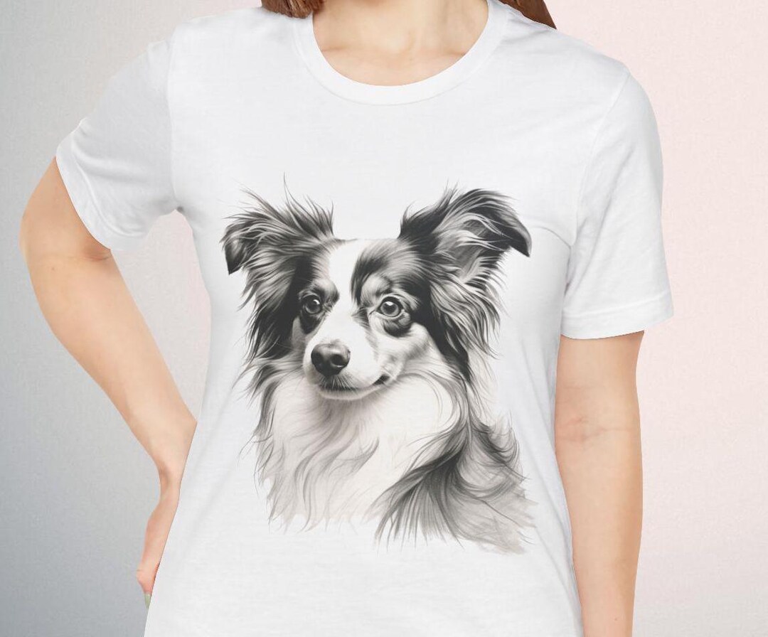 Unisex Dog Shirt, Papillon Dog Sketch, Dogs Portraits, Pet T-shirt, Dog ...