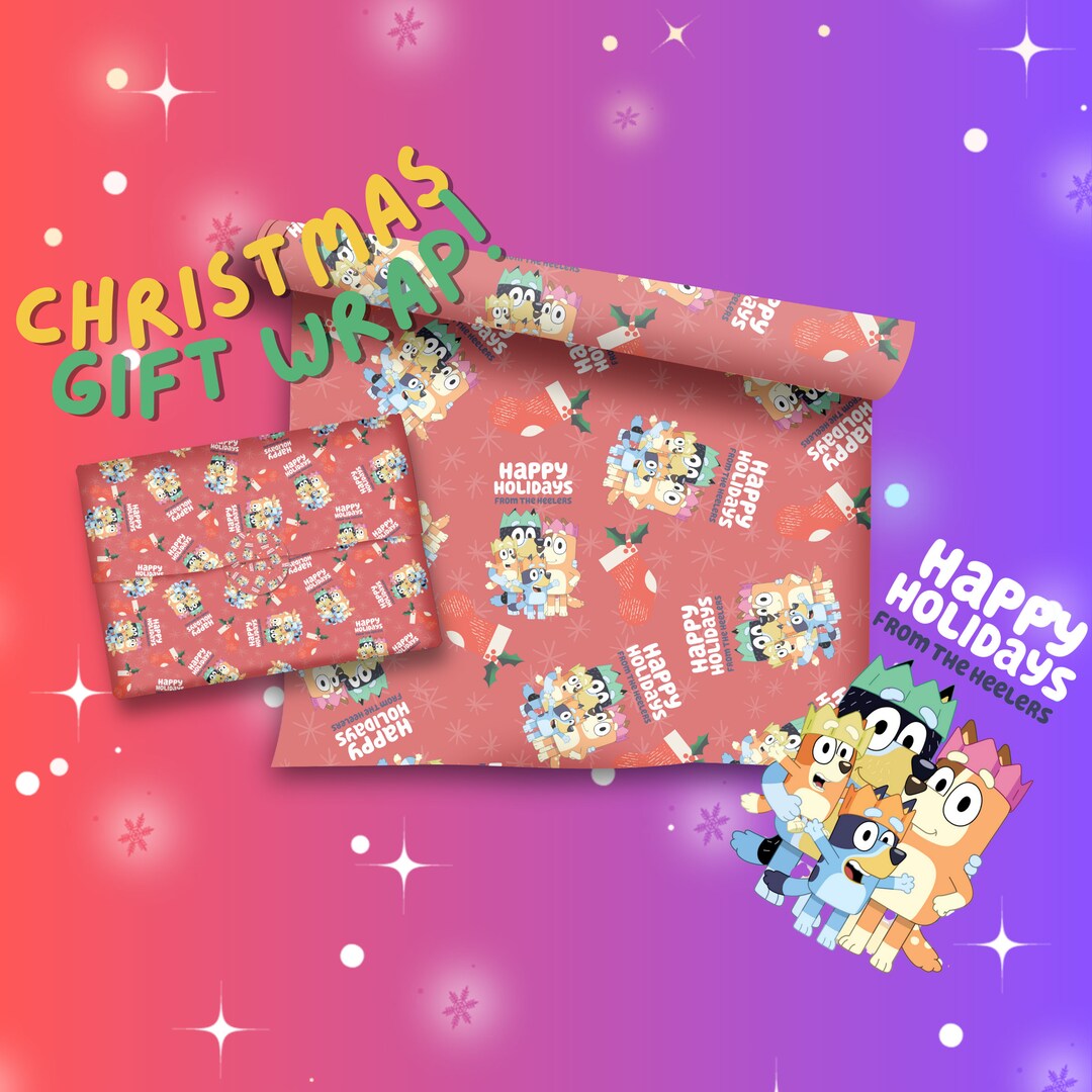 Christmas Gift Wrapping Paper for Kids Bluey Design Paper Roll Holiday ...