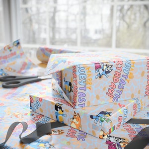 Custom Bluey Gift Wrap for Kids Bluey Birthday Gift Wrapping Paper ...