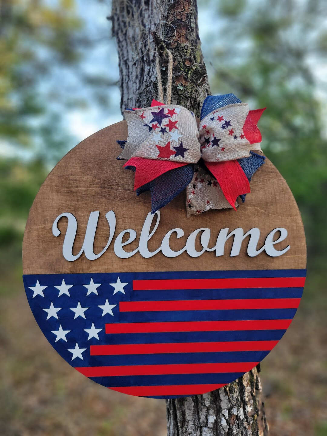 Patriotic Welcome Sign, Welcome Door Hanger, American Flag Sign, 4th of ...