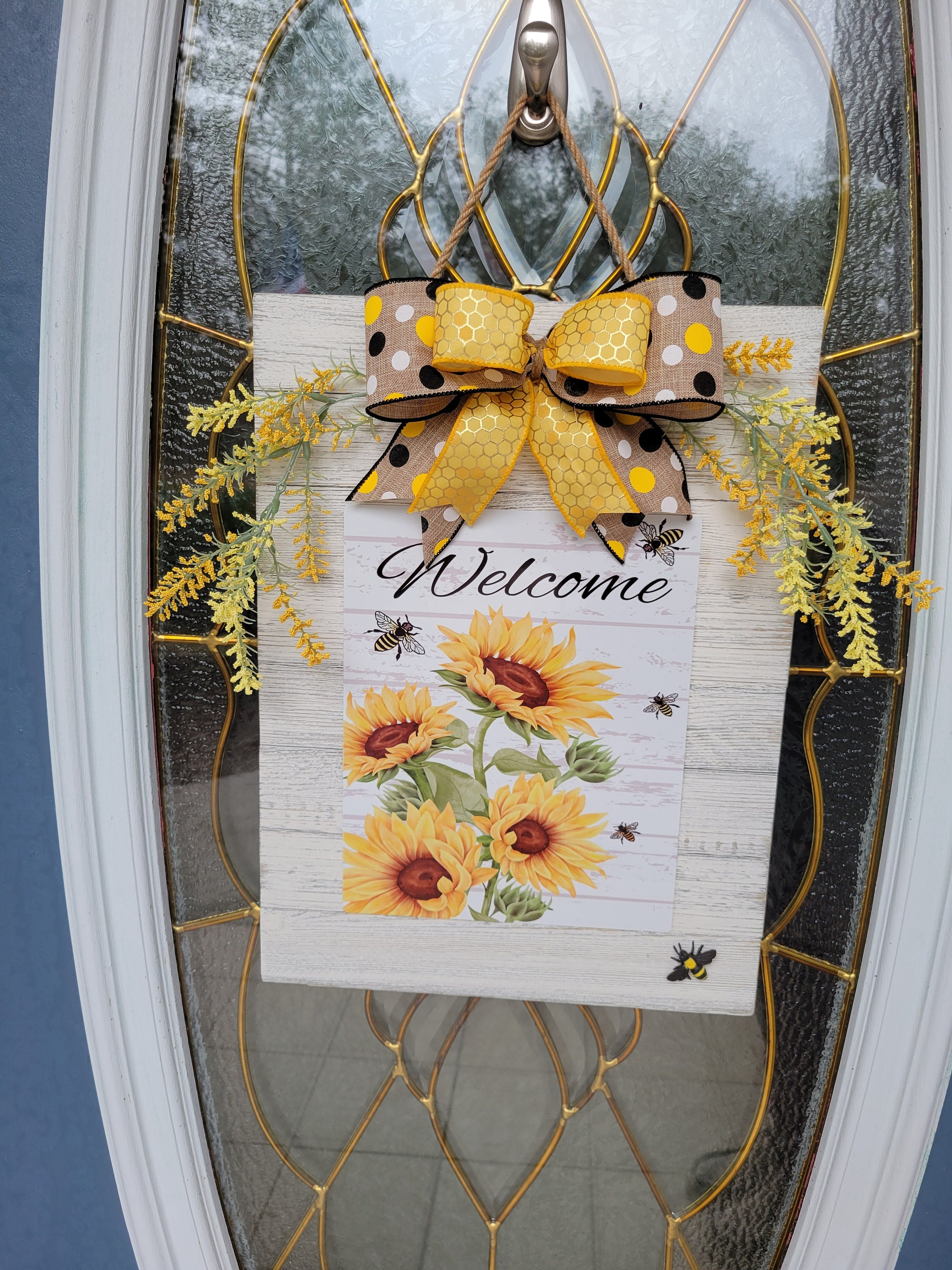 Bee Welcome Sign, Door Hanger, Wall Decor, Front Door Sign, Porch Decor ...