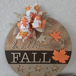 Hello Fall Wooden Door Hanger: Farmhouse Fall Leaves Porch Decor - Etsy