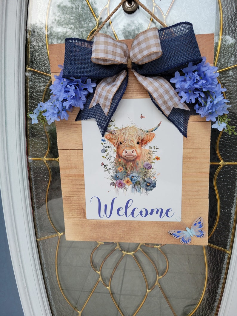 Highland Cow Welcome Sign, Door Hanger, Welcome Decor, Front Door ...