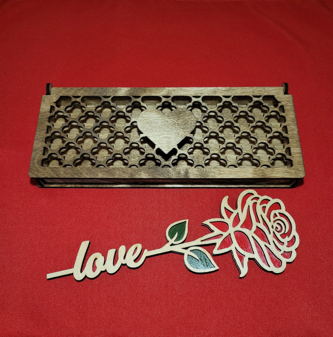 Wooden Valentine Box With Rose: Laser Cut Keepsake Gift - Etsy