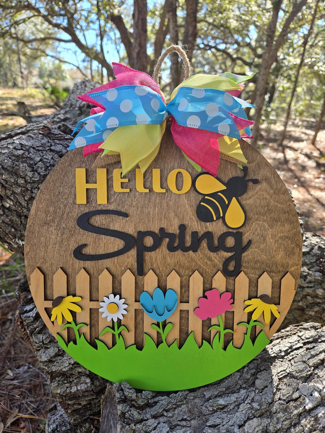 Hello Spring Bee Door Hanger: 3-layer Baltic Birch Wood Sign, Welcome ...
