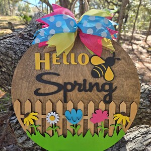 Hello Spring Bee Door Hanger: 3-layer Baltic Birch Wood Sign, Welcome ...